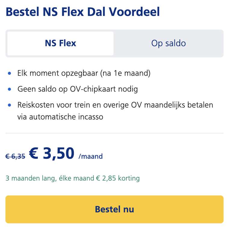 NS Flex Dal Voordeel Abonnement €3,50/maand - Actie bij NS! | Pepper.com